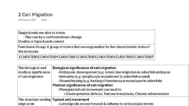 Cell Migration Lecture Notes - 2CM 03 Oct 2025 - Studocu