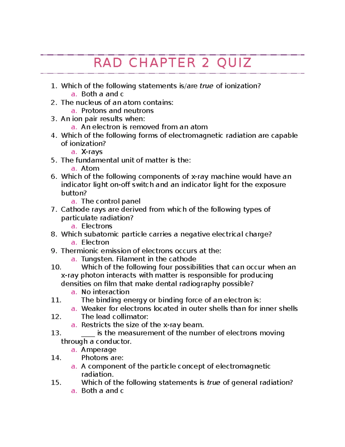 RAD Chapter 7 Quiz - Questions and Answers - RAD Chapter 7 Quiz Lack of ...