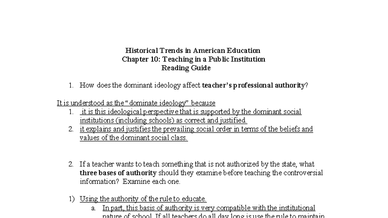 Annotated Trends in American Education: Chapter 10 Reading Guide - Studocu