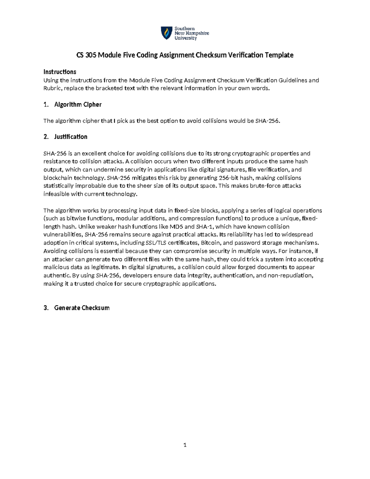 CS 305 Module 5 Coding Assignment: Checksum Verification Guide - Studocu