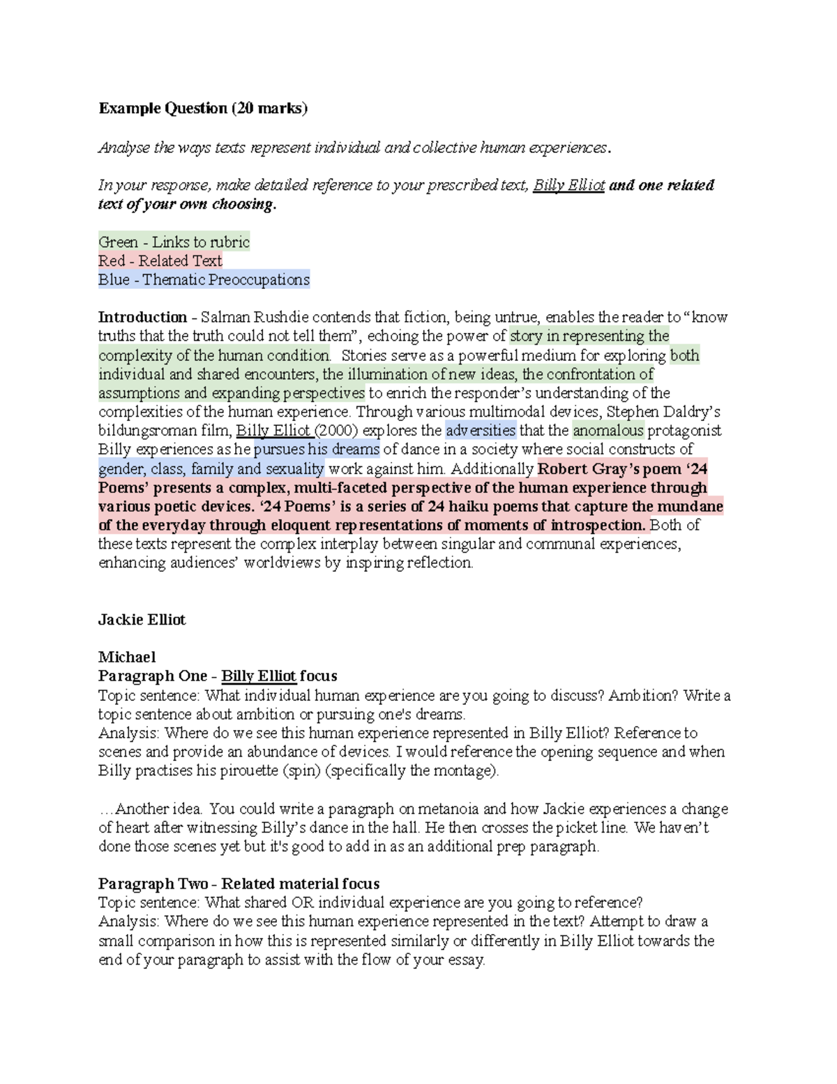 C - Notes: Analyzing Human Experiences in Billy Elliot and Related ...