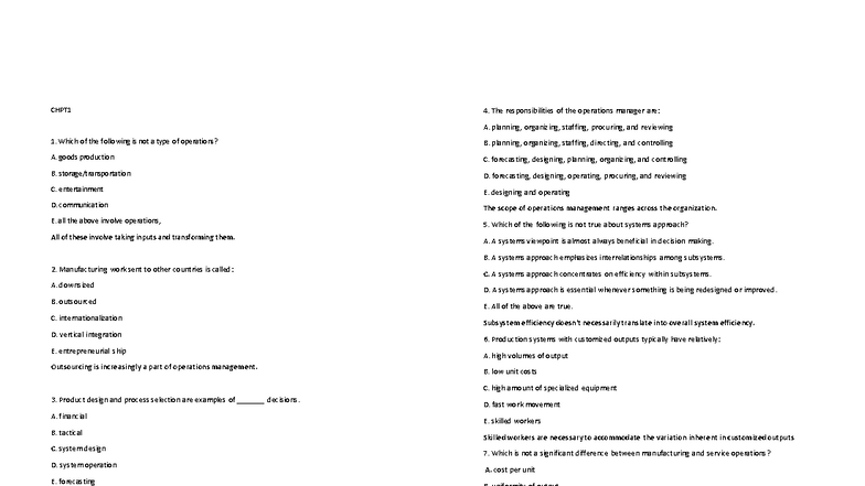 CHPT1-5 Study Guide: Operations Management Concepts and Applications - Studocu