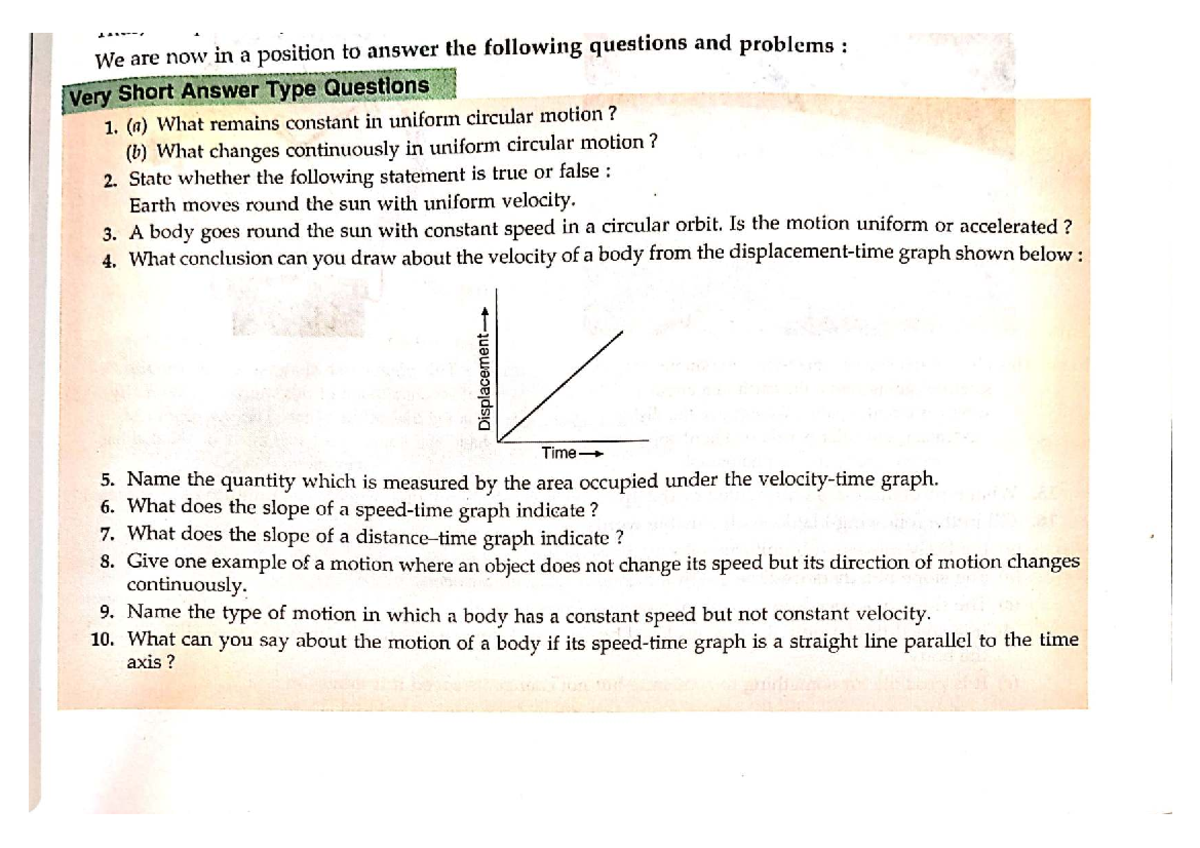 Physics IX: Very Short Answer Questions on Motion - Studocu