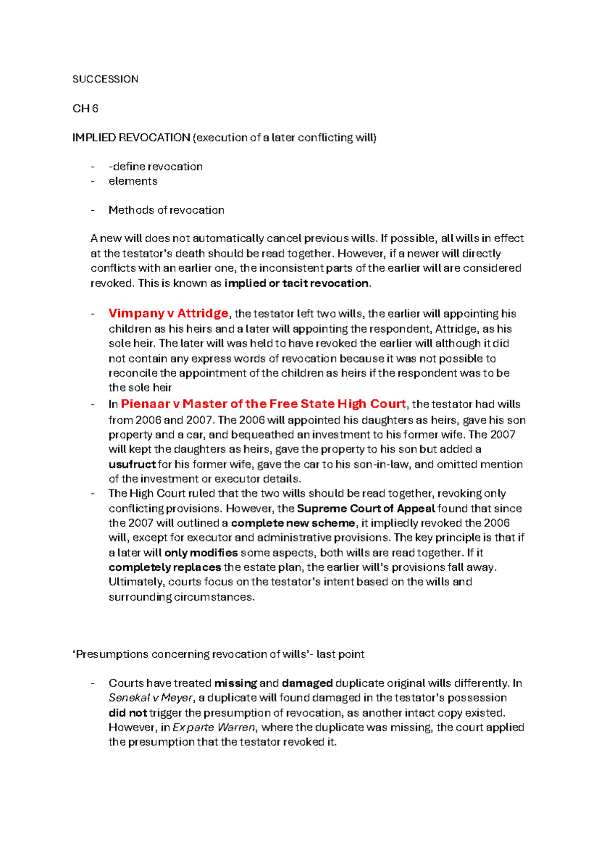 Succession Law CH 6-10: Implied Revocation & Power of Appointment - Studocu