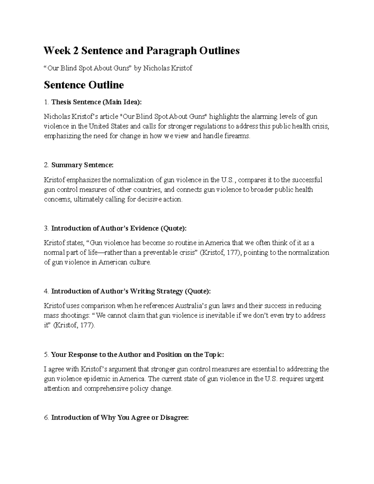 Week 2 Sentence and Paragraph Outlines - Week 2 Sentence and Paragraph ...
