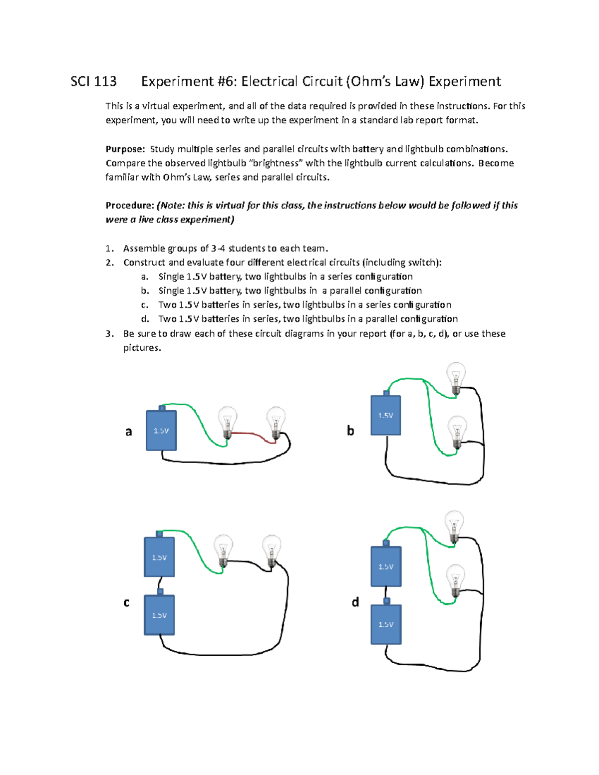 SCI 113 Final Exam: Electrical Circuit (Ohm’s Law) Lab Report - Studocu