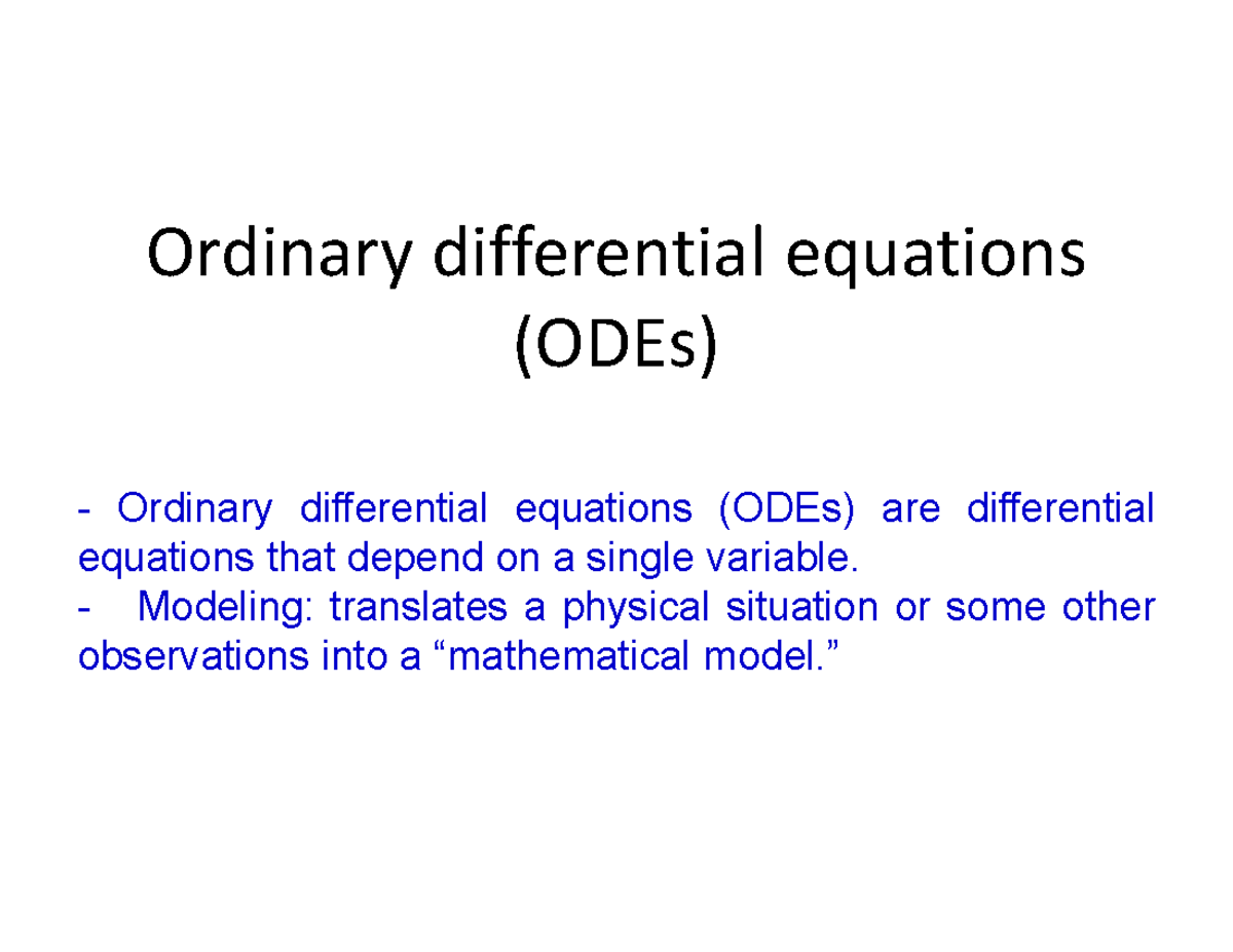 Lesson 1-3: Introduction to Ordinary Differential Equations (ODEs ...