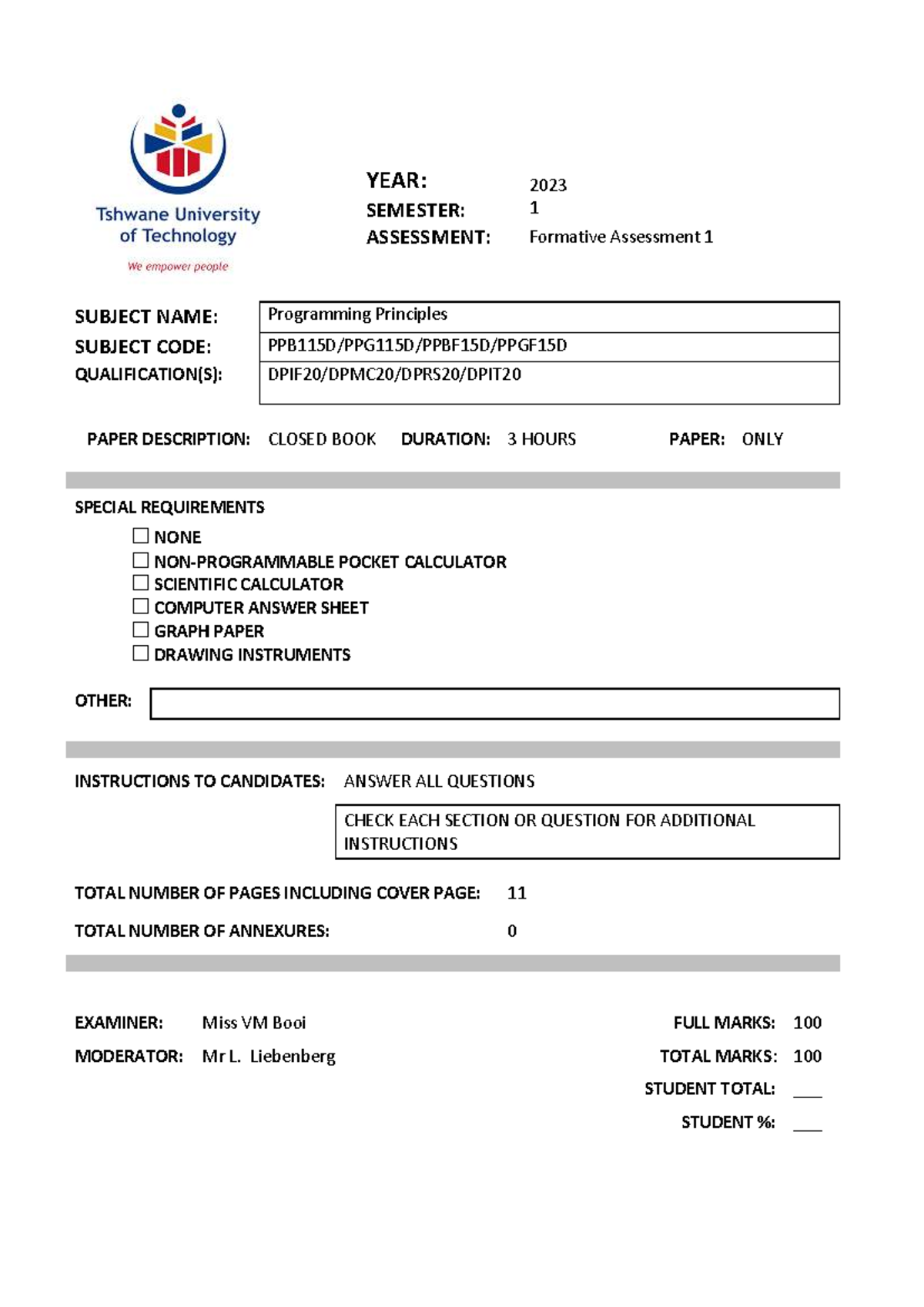 PPB115D: Formative Assessment 1 - Programming Principles Guide - Studocu