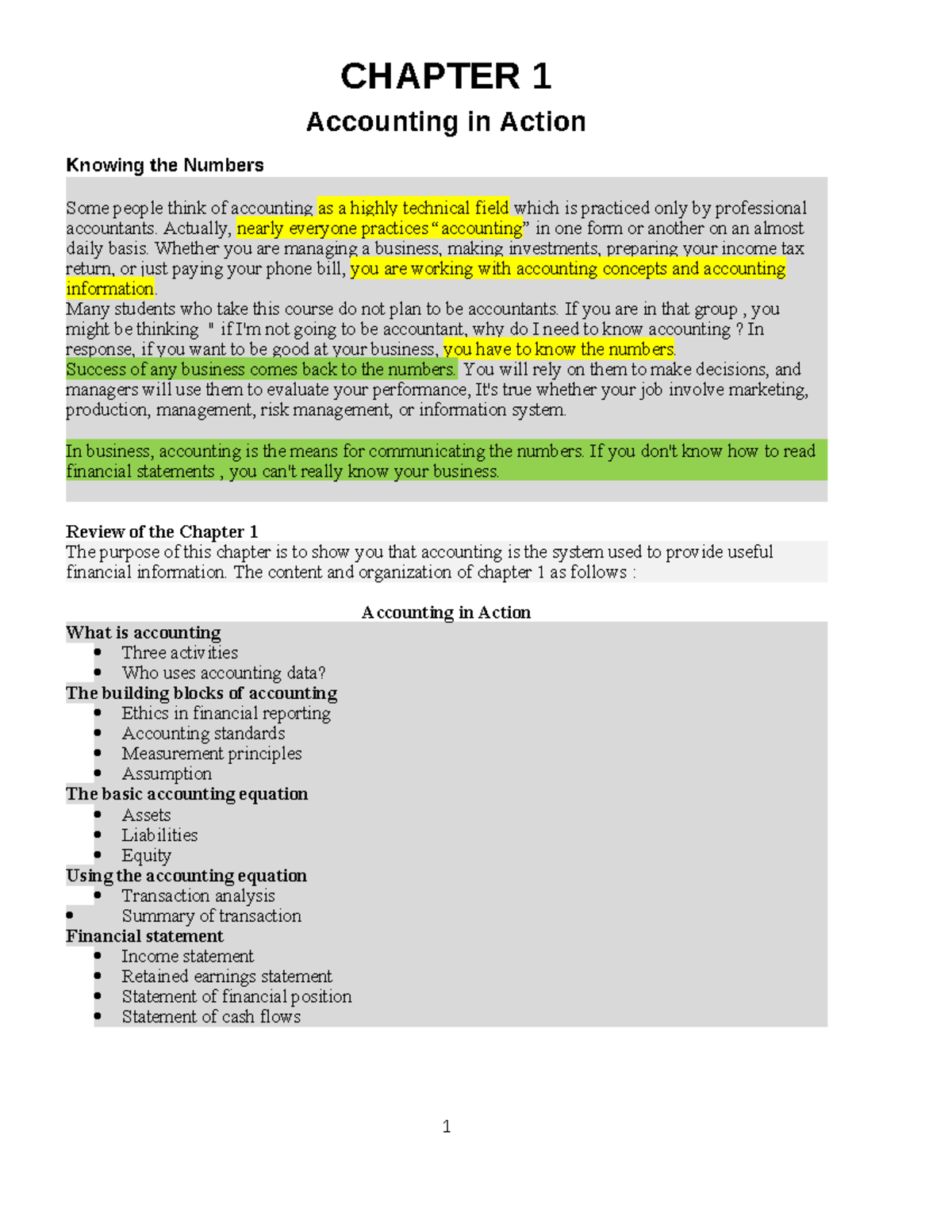 Ch 1 ACC 101: Accounting in Action - Understanding the Basics - Studocu