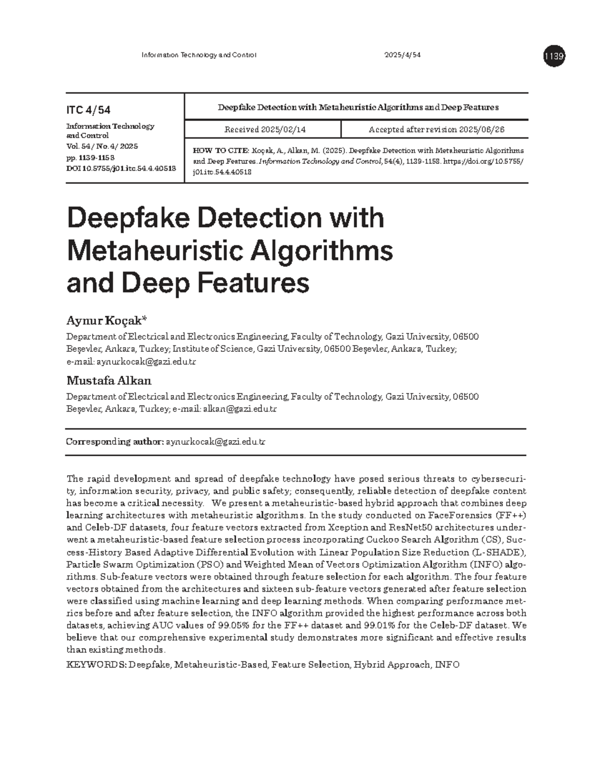 Deepfake Detection Using MHS Algorithms in ITC 54(4) - Studocu