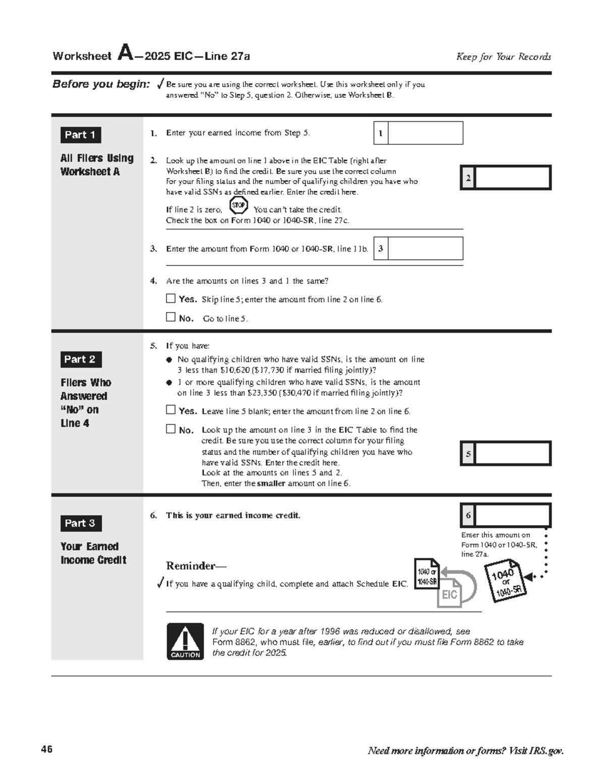 2025 EIC Worksheet A for Form 1040/1040-SR - Studocu
