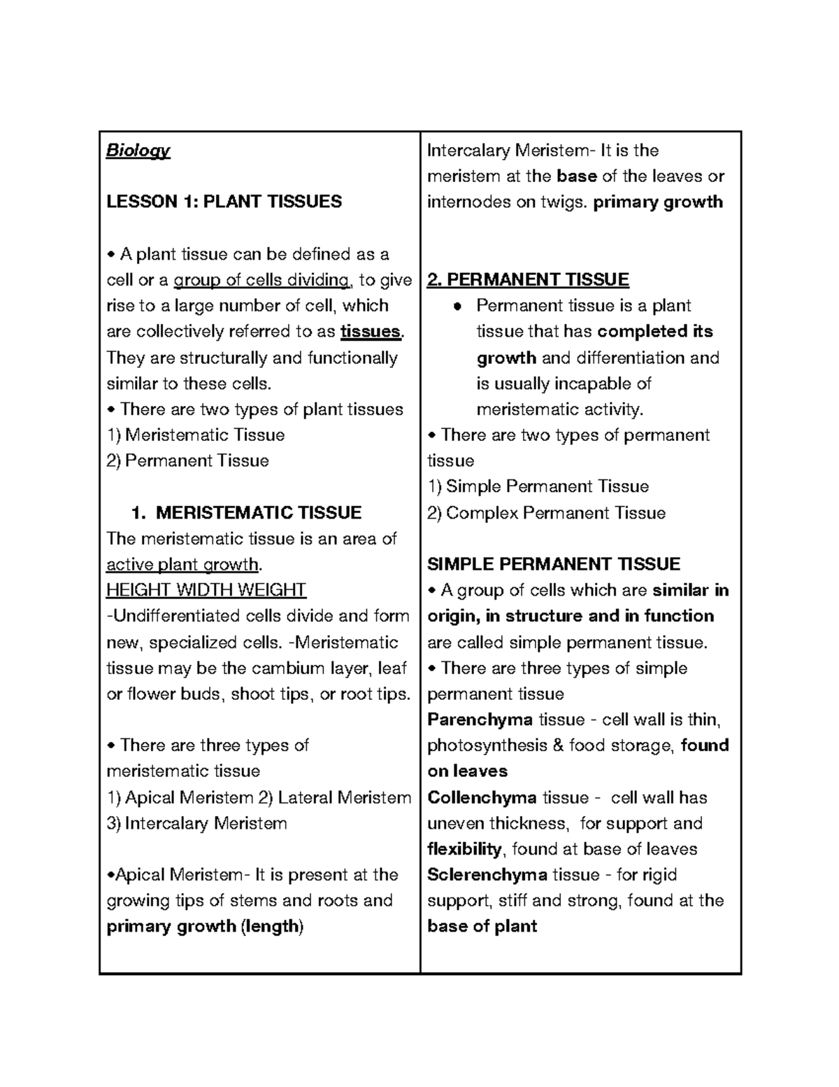 Biology Q3: Lesson on Plant & Animal Tissues and Reproduction - Studocu