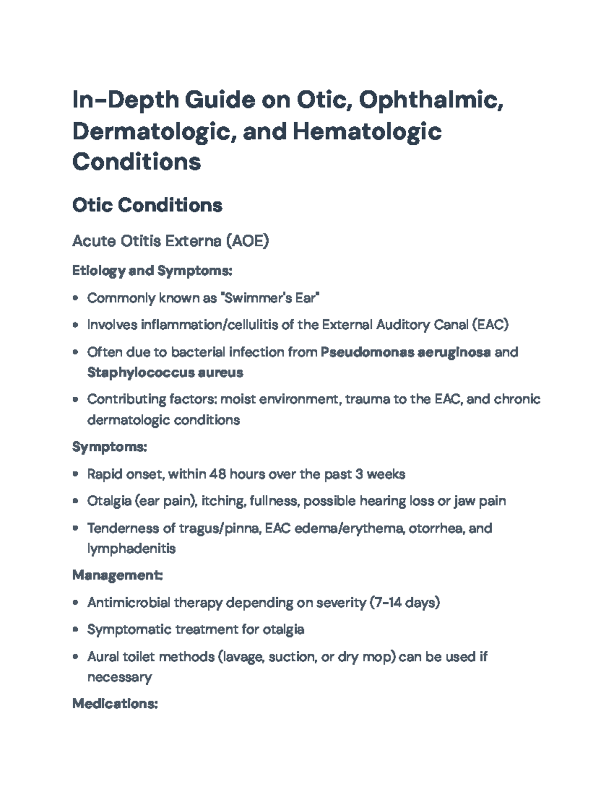 Guide on Otic, Ophthalmic, Dermatologic, and Hematologic Conditions ...