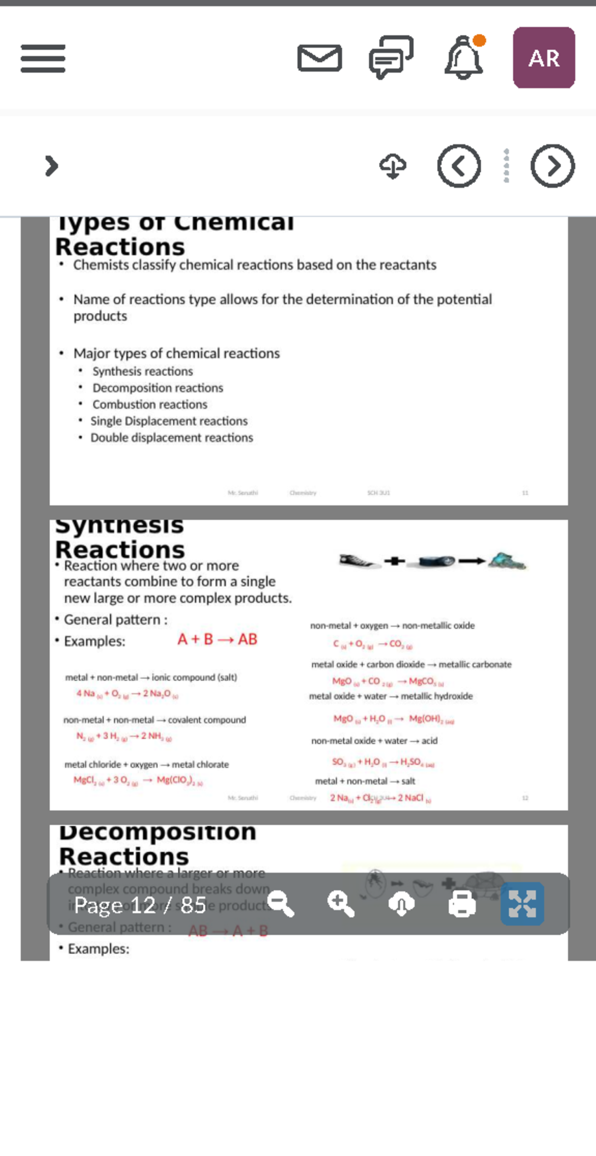 Study Notes on 10 Types of Chemical Reactions - SCH 3U1 - Studocu