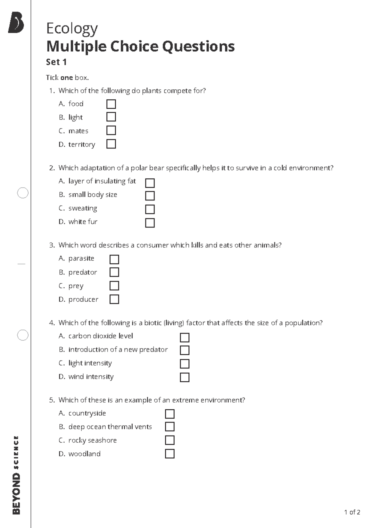 AQA GCSE Biology Ecology MCQs - Set 1 Review and Practice - Studocu