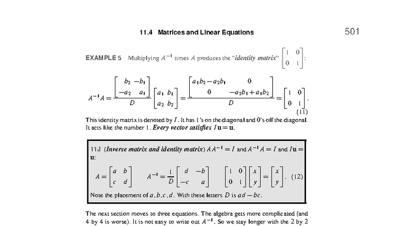 CH11 11.4 Matrices & Linear Equations: Key Concepts & Examples - Studocu