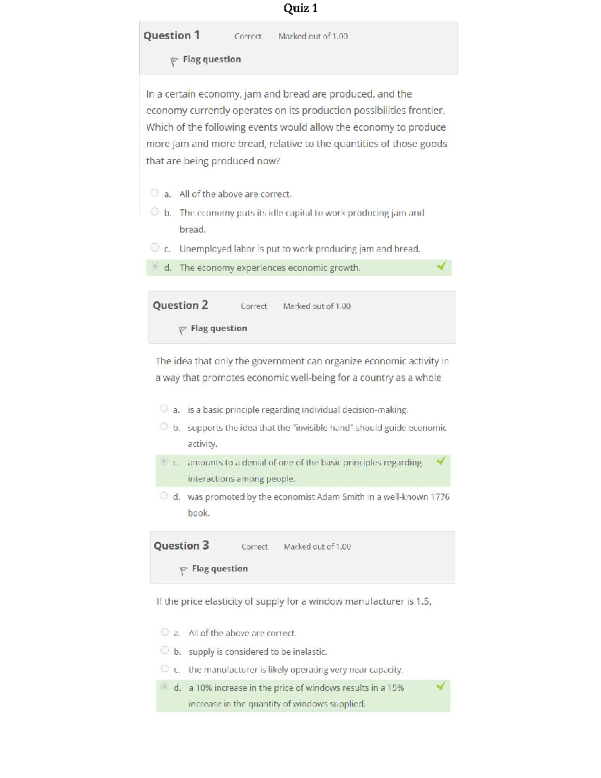 Quiz 1 Questions and Answers for Economics Course (ECO101) - Studocu