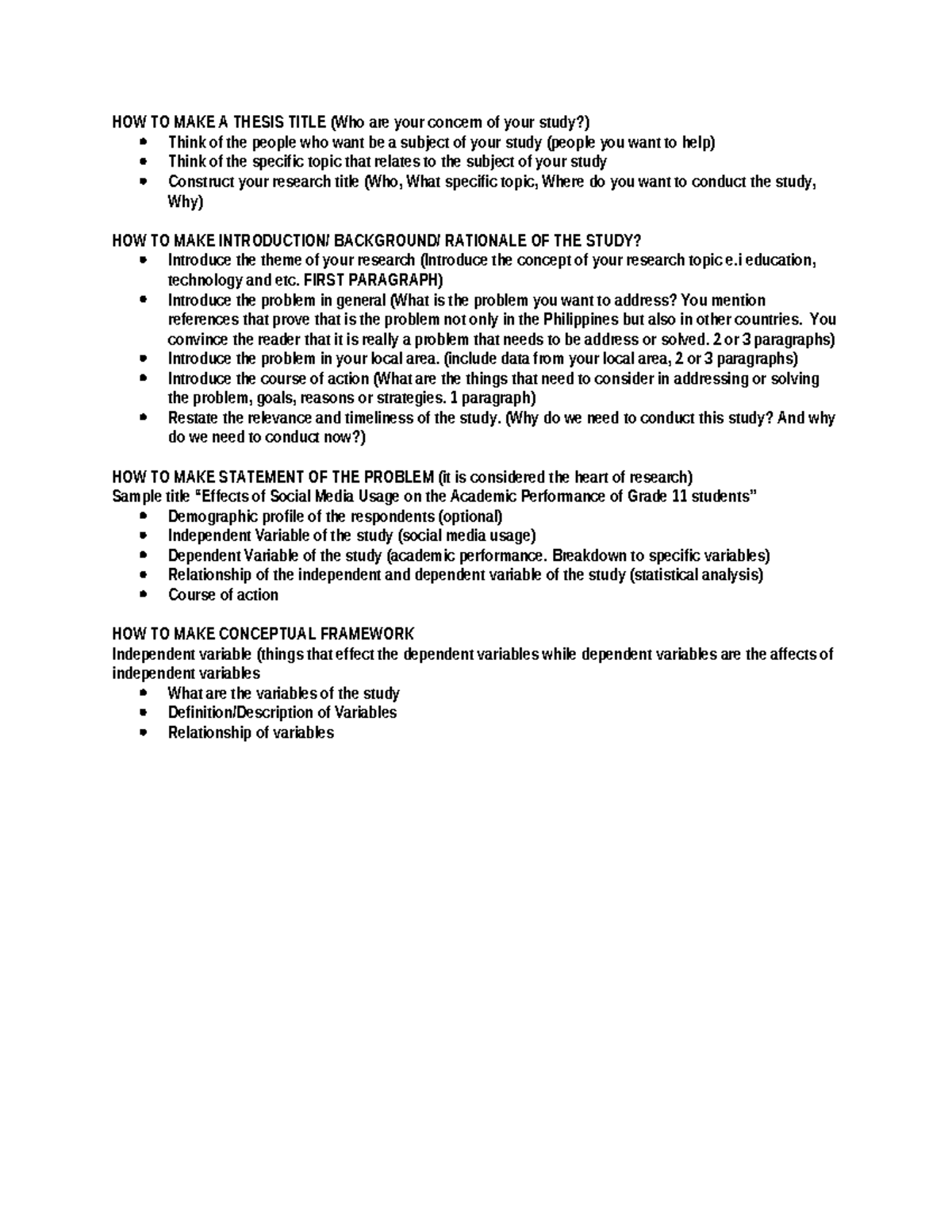 HOW TO CREATE A THESIS TITLE: Notes & Reference Guide - Studocu
