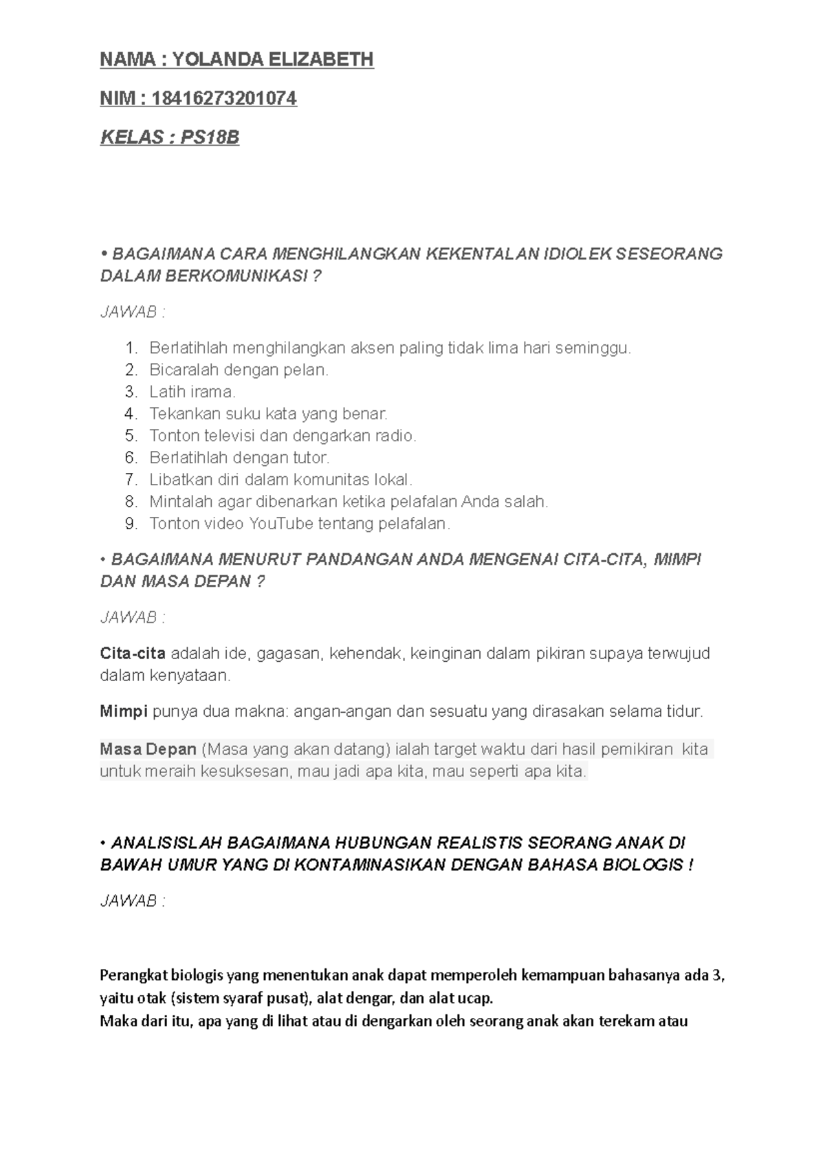 Tugas PS18B: Analisis Idiolek dan Aspirasi Masa Depan - Studocu
