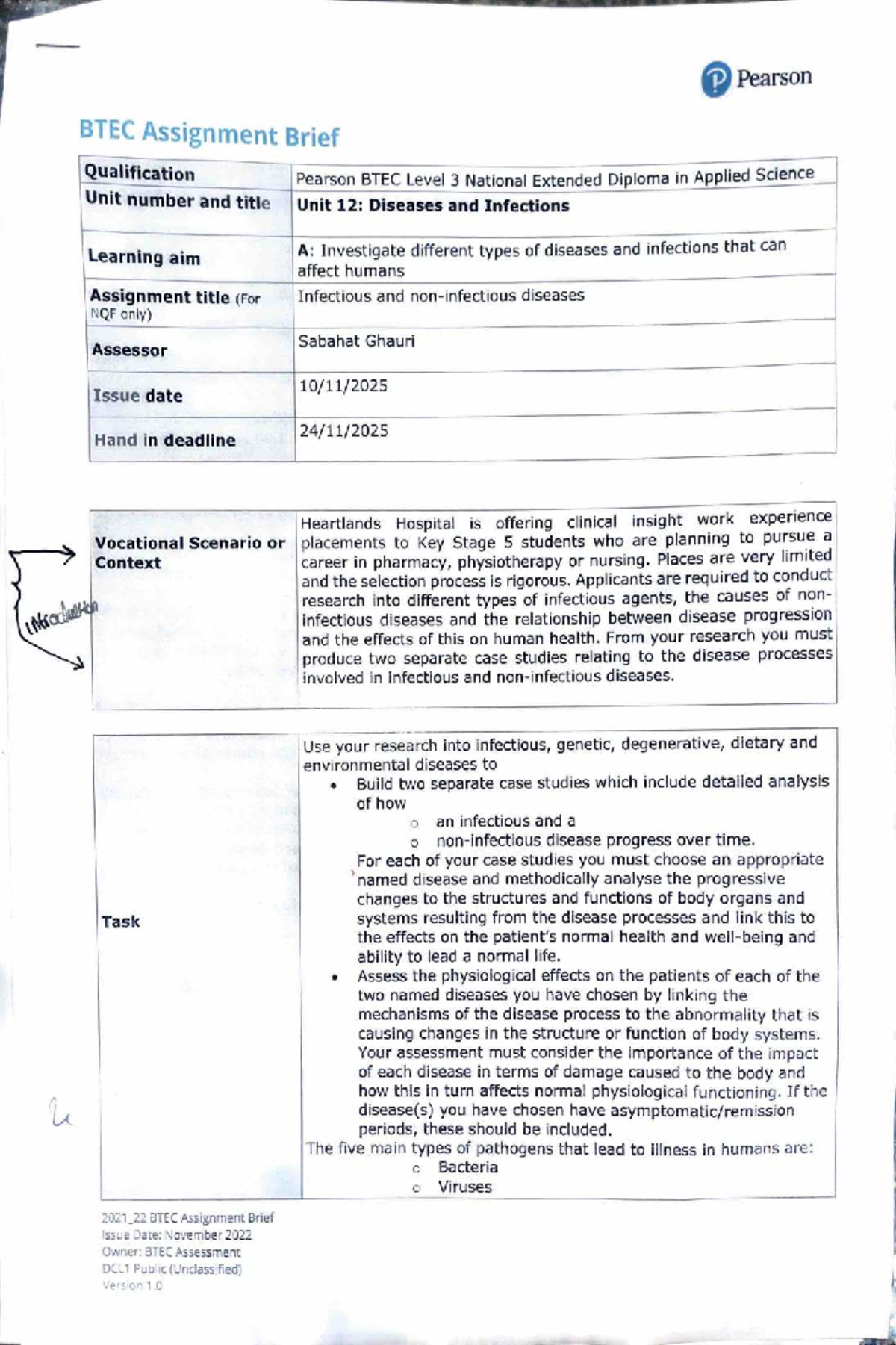 BTEC Level 3 Unit 12 Assignment: Case Studies on Diseases & Infections ...