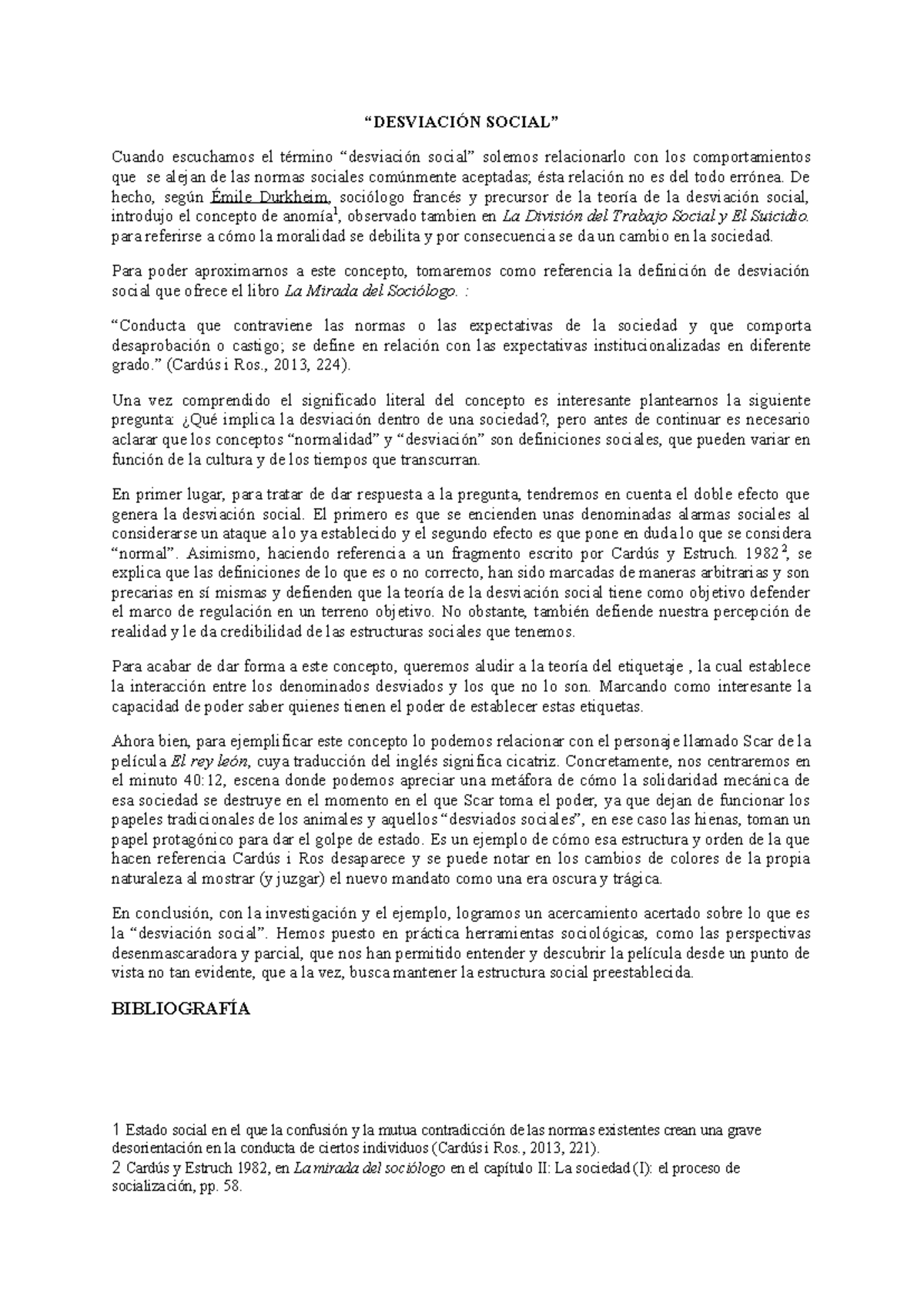 Examen Final: Desviación Social y Anomía en El Rey León (Sociología ...