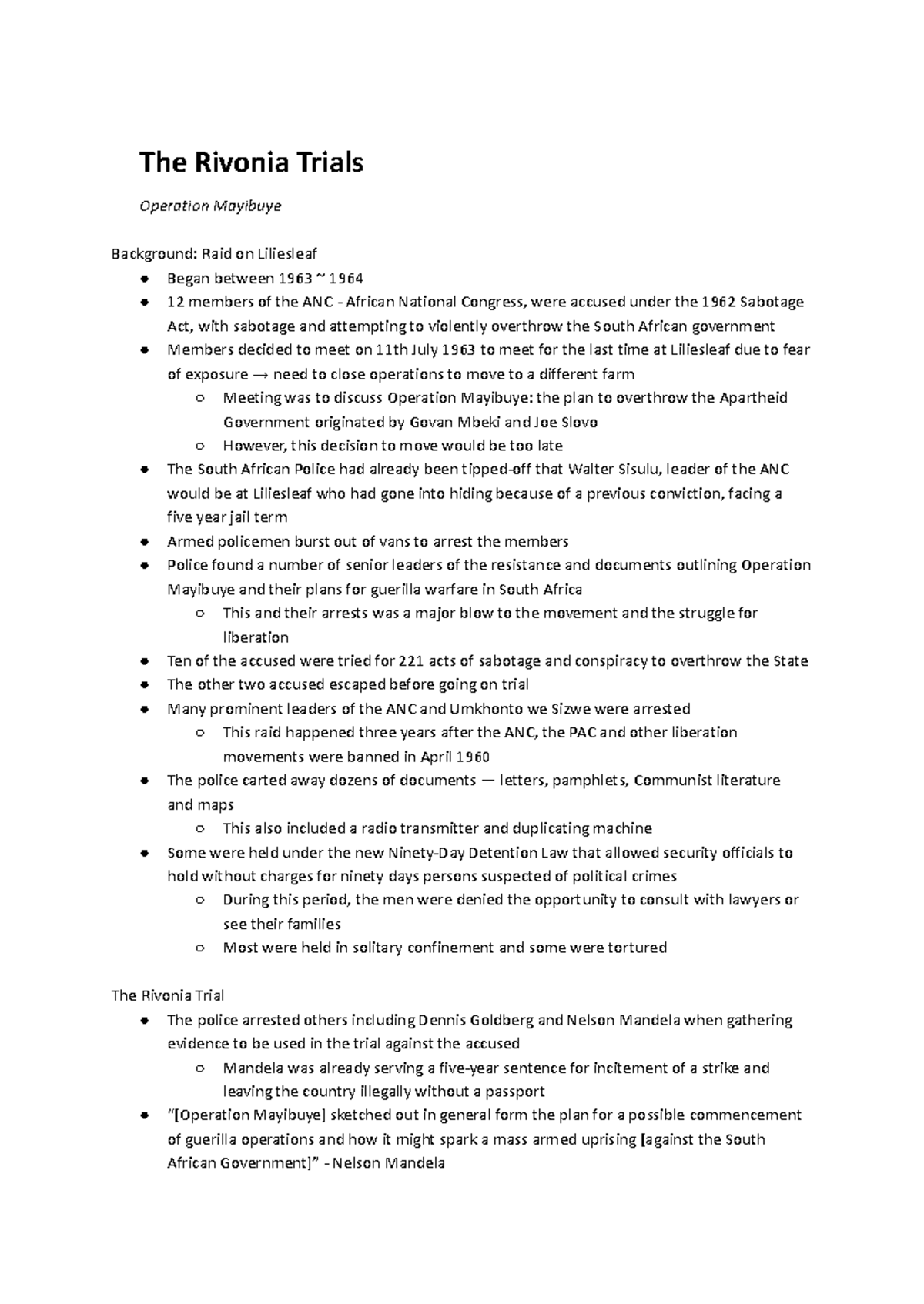 Rivonia Trials & Operation Mayibuye: A Study of Apartheid Resistance ...