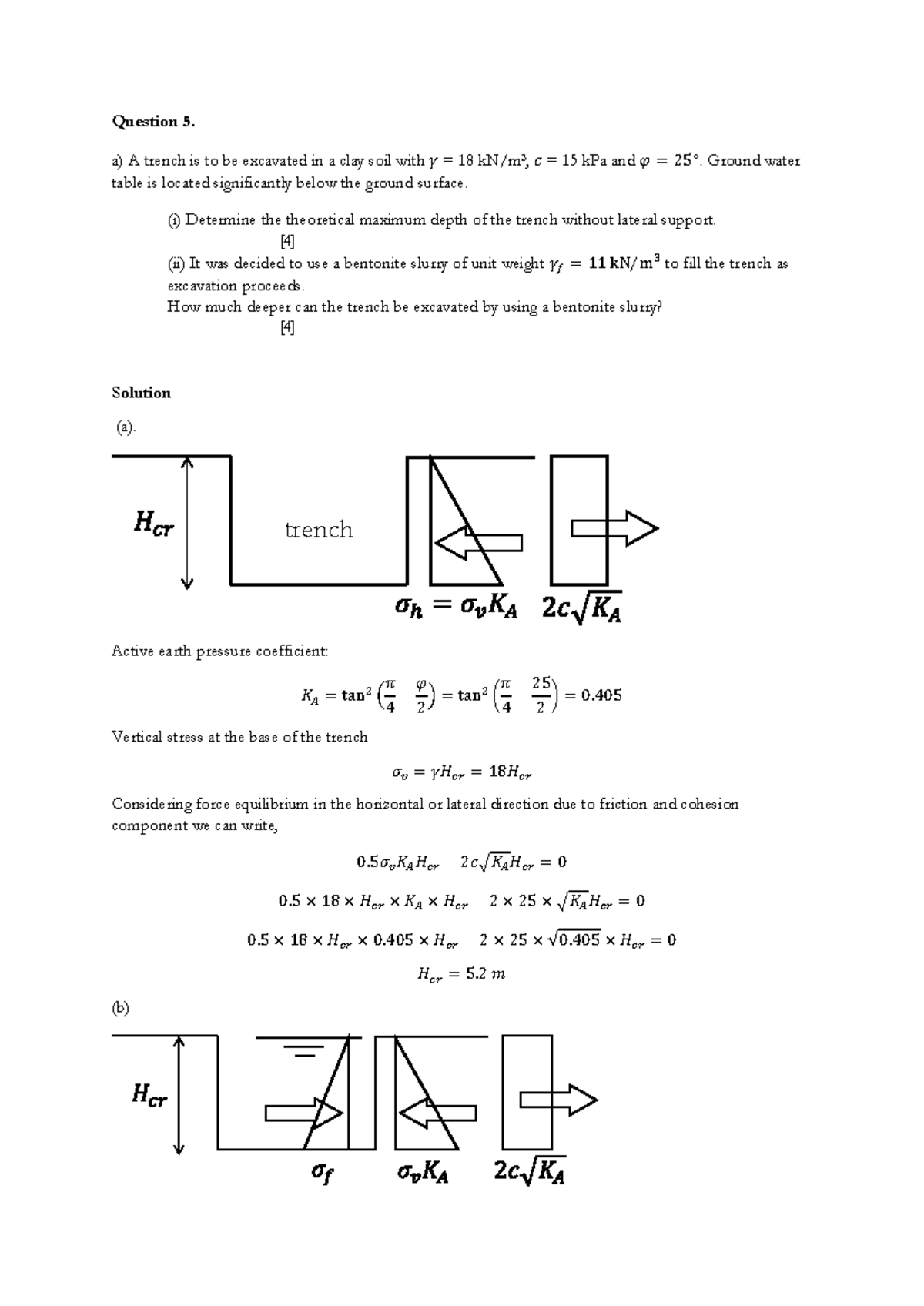End-Sem Exam Solutions for Clay Soil Excavation Techniques - Studocu