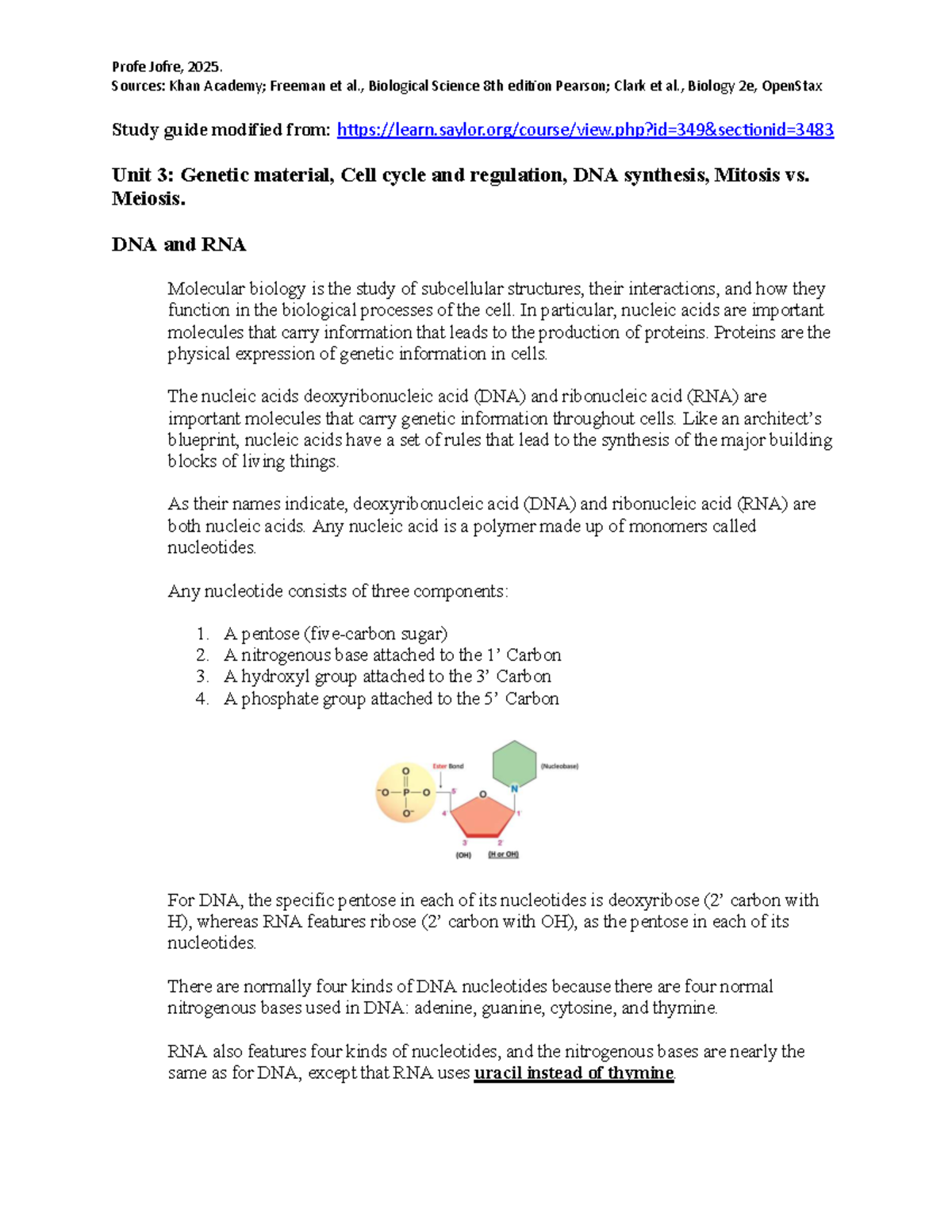 Unit 3 Study Guide: Genetic Material and Cell Cycle - Studocu