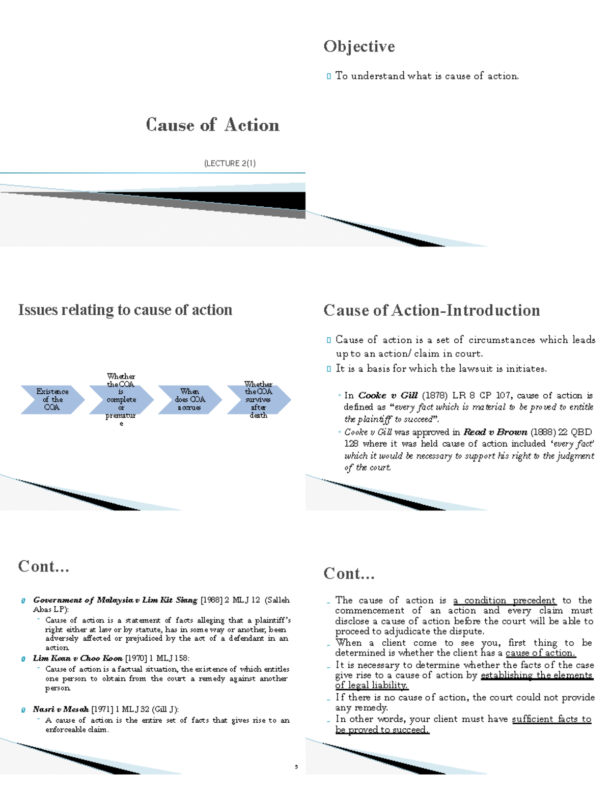 Civil Procedure I: Lecture 2 - Understanding Cause of Action - Studocu