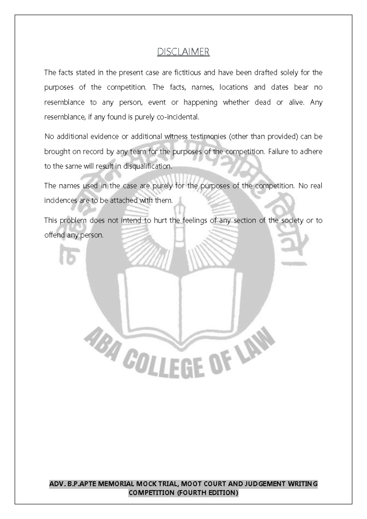 Mock Trial Case Study - BA LLB Moot Court Competition - Studocu