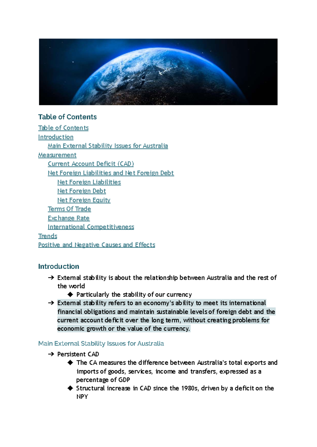 External Stability Issues in Australia: Analysis and Trends - Studocu