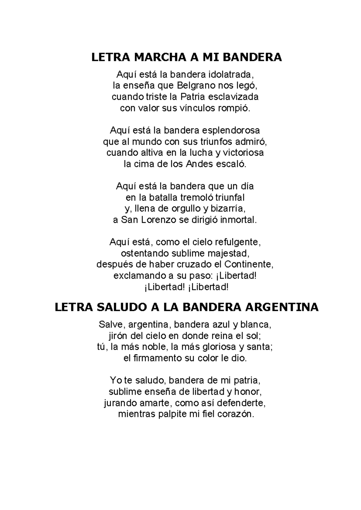 Letra de la Marcha y Saludo a la Bandera Argentina - Studocu