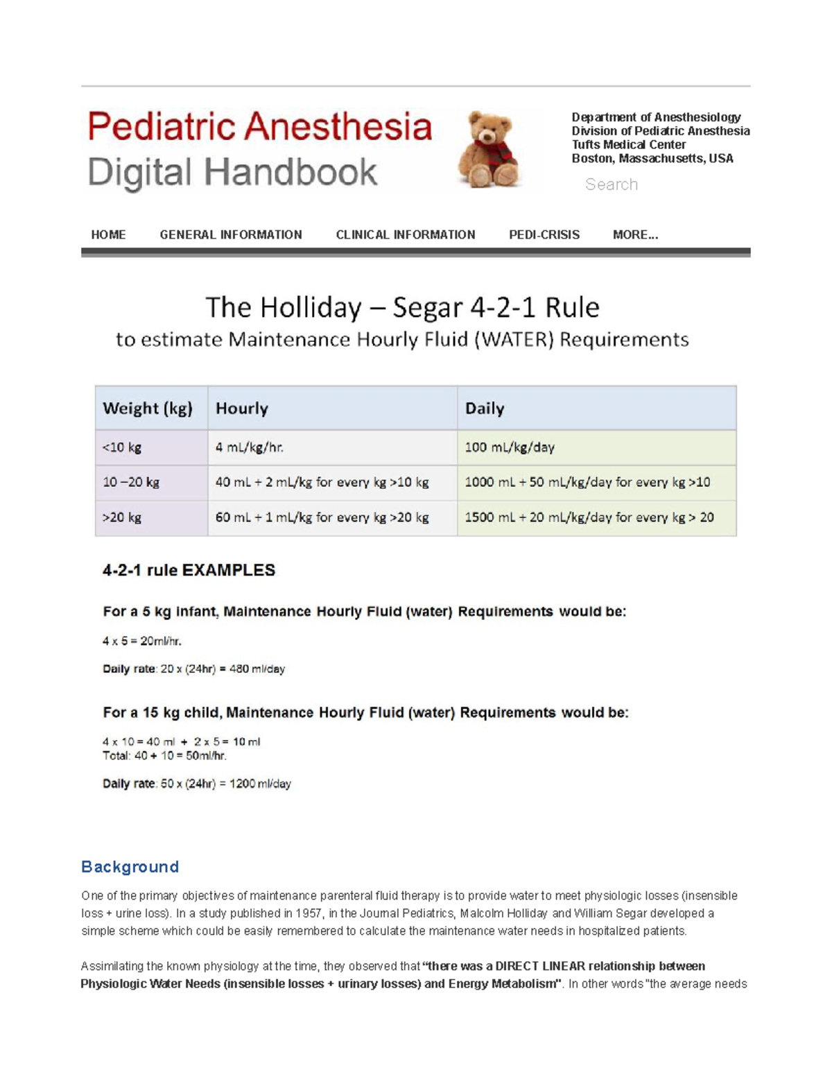 Pediatric Anesthesia: Holliday-Segar Fluid Maintenance Rule - Studocu