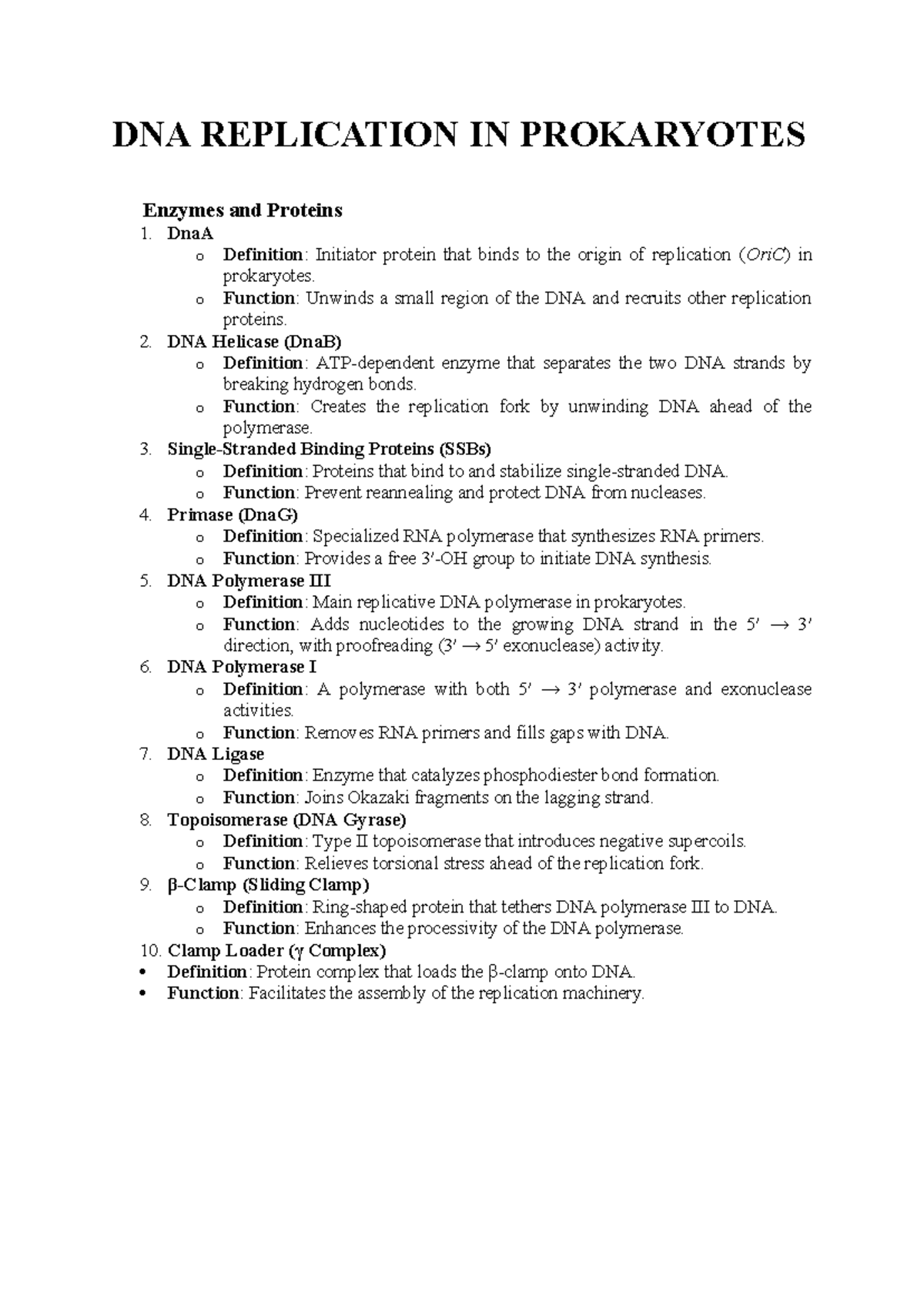 Dna Replication In Prokaryotes And Eukaryotes Enzymes Proteins Studocu