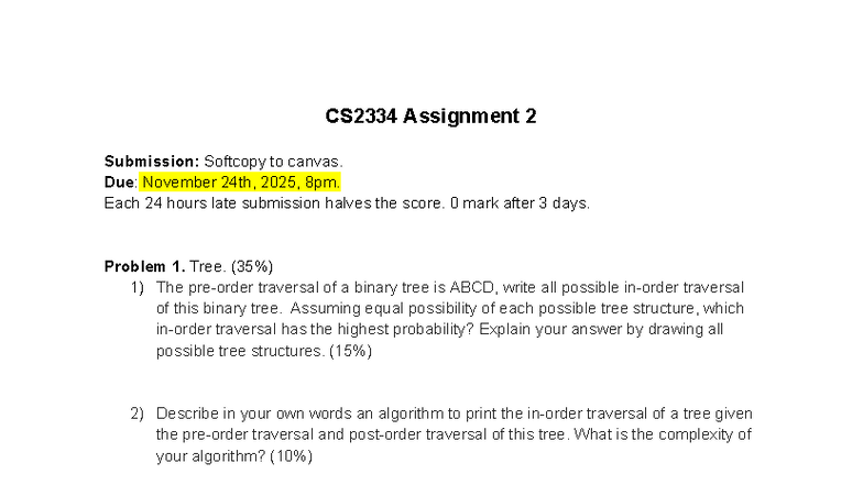 CS2334 Assignment 2: Binary Trees and BST Algorithms - Studocu