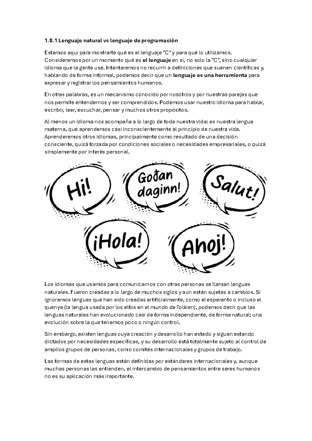 Lenguaje Natural vs Lenguaje de Programación - Curso C - Studocu