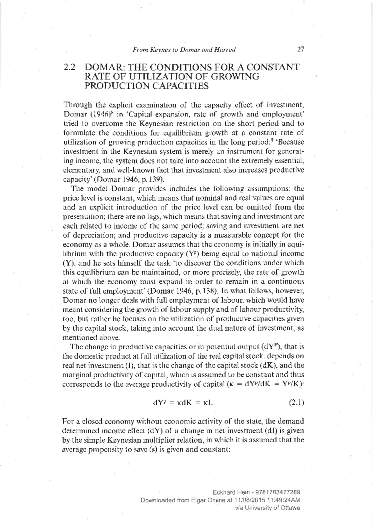 The problem of instability in the Harrod-Domar model - From Keynes to ...