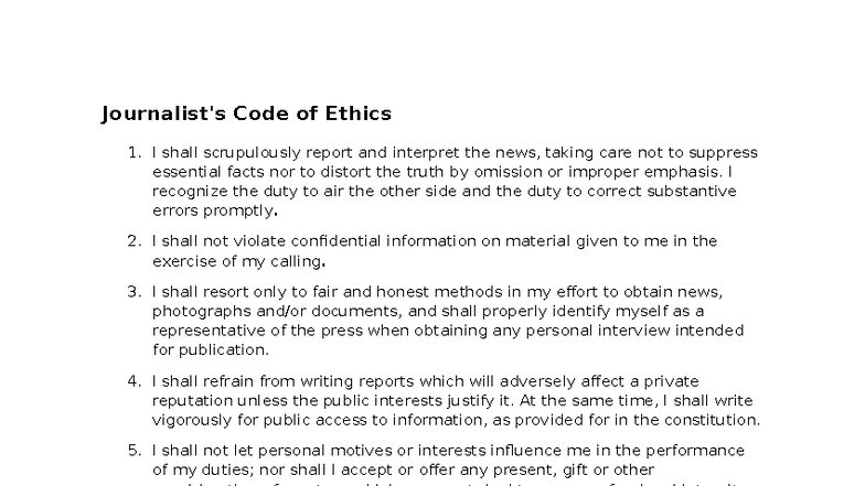 Code of Ethics for Campus Journalism (JOUR 101) - Studocu