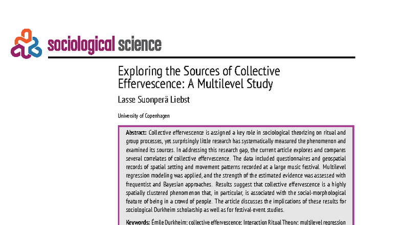 Collective Effervescence: A Multilevel Study (SOC 101) - Studocu