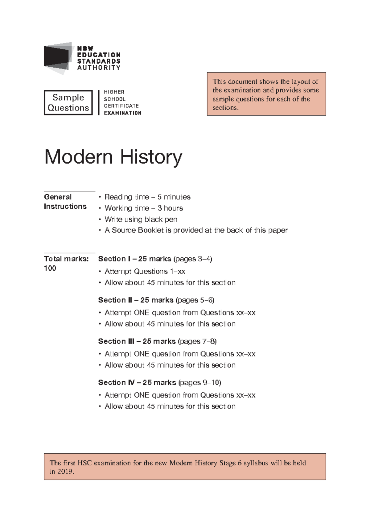 HSC Modern History 2019: Sample Exam Questions and Guidelines - Studocu