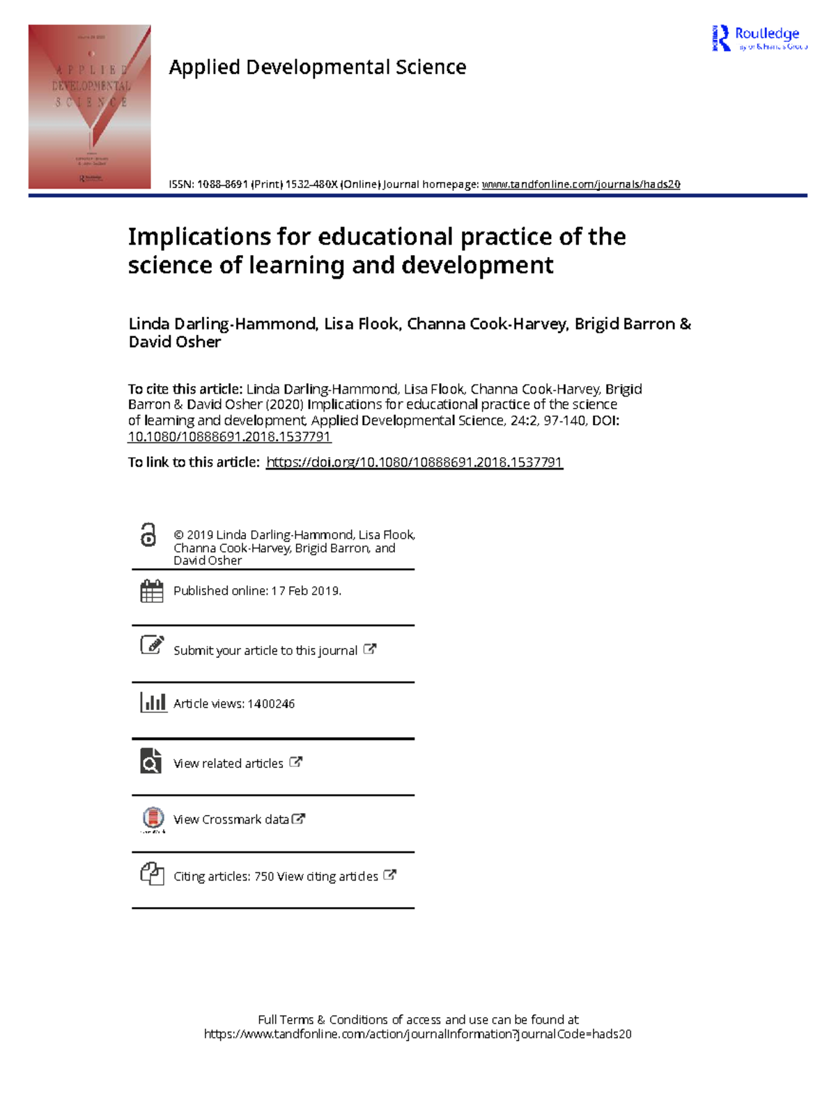 Applied Developmental Science: Educational Practices from Learning ...