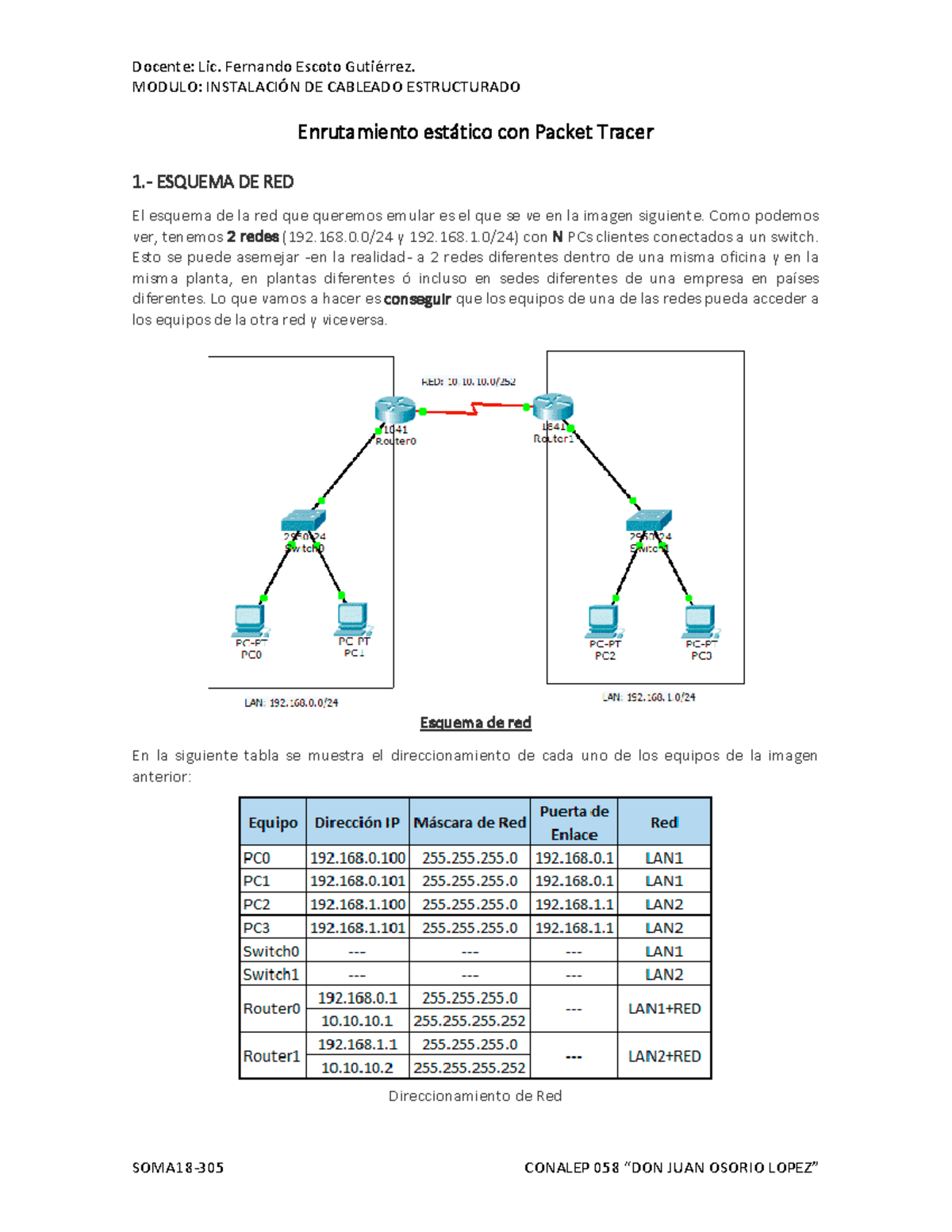 Configuración de Red LAN con Packet Tracer: Enrutamiento Estático - Studocu