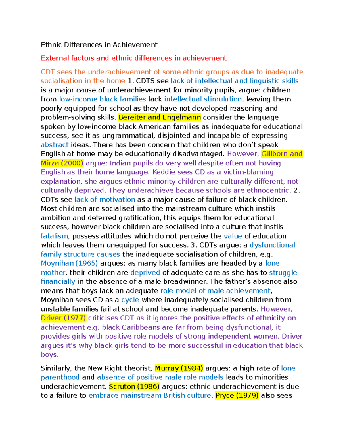 Ethnic Differences in Achievement: Factors Influencing Underperformance ...