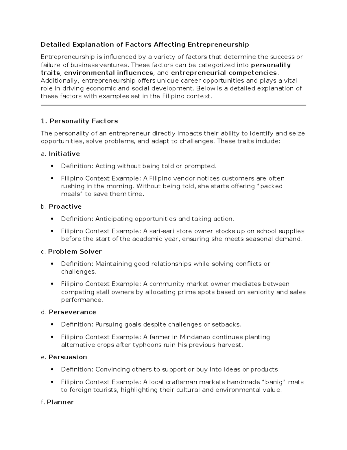 Entrep Lecture Notes: Factors Influencing Filipino Entrepreneurship ...