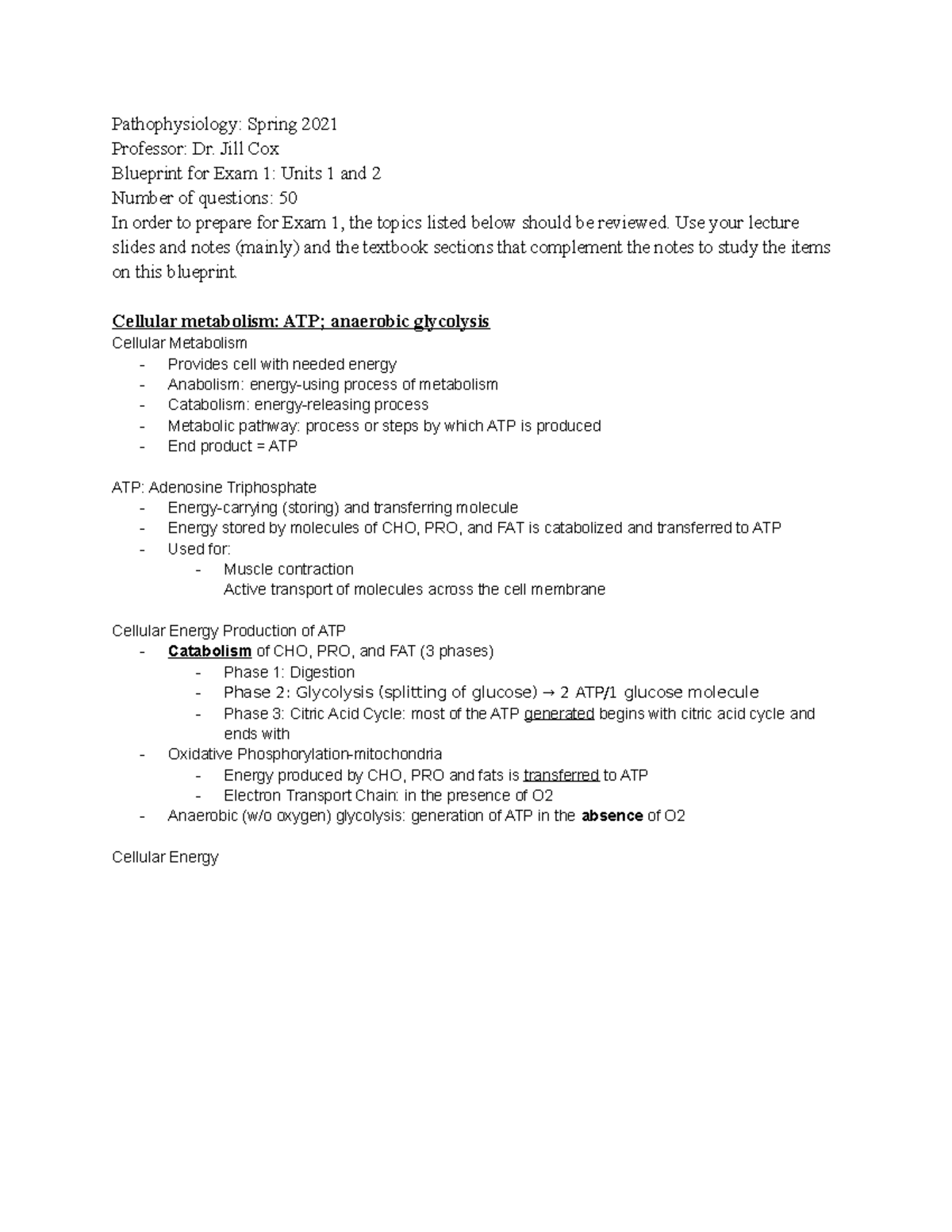 Pathophysiology EXAM 1 Study Guide - Pathophysiology: Spring 2021 ...