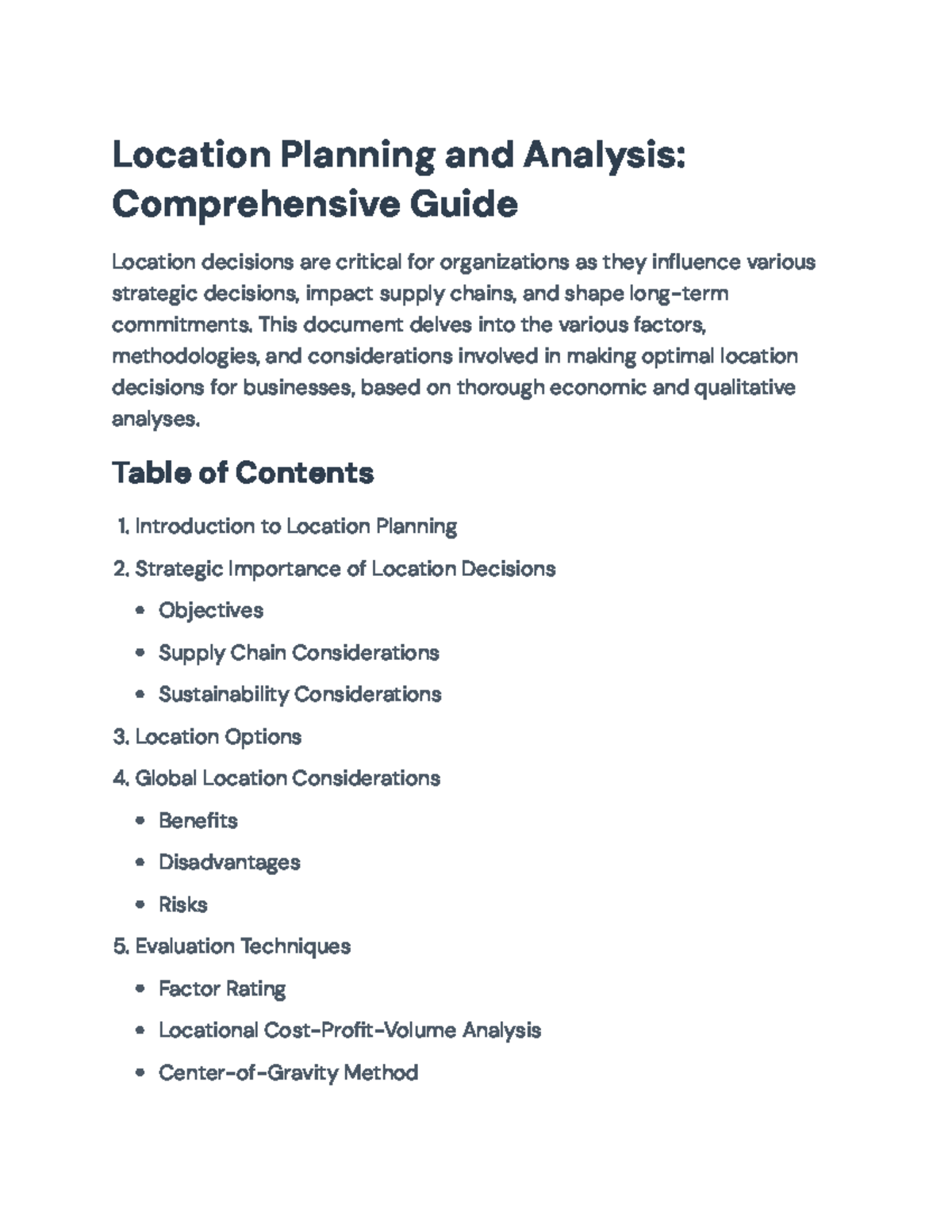 Location Planning and Analysis: Strategies and Methods for Optimal ...