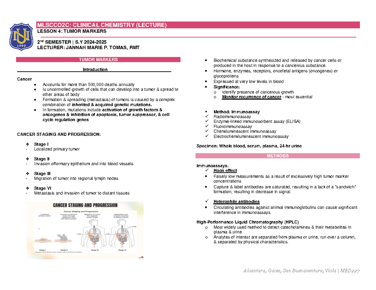 CC - Lesson 4: Tumor Markers - Understanding Cancer Detection - Studocu