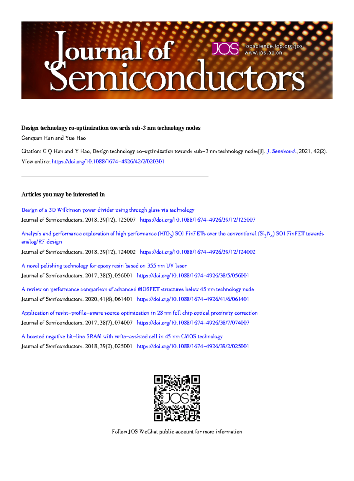 Design Technology Co-Optimization for Sub-3nm Nodes (J. Semicond. 2021 ...
