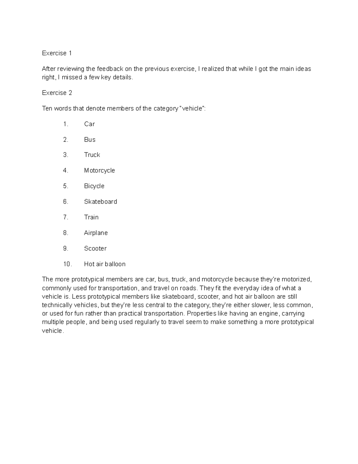 Linguist Exercise 1-3: Analyzing Vehicle Categories and Sentence ...