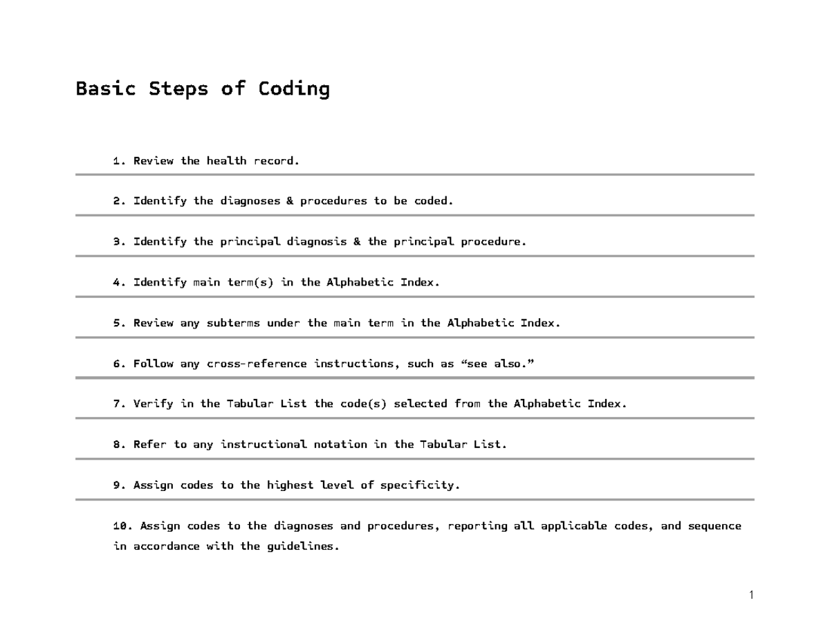 Basic Steps of Coding - review - Basic Steps of Coding 1. Review the ...